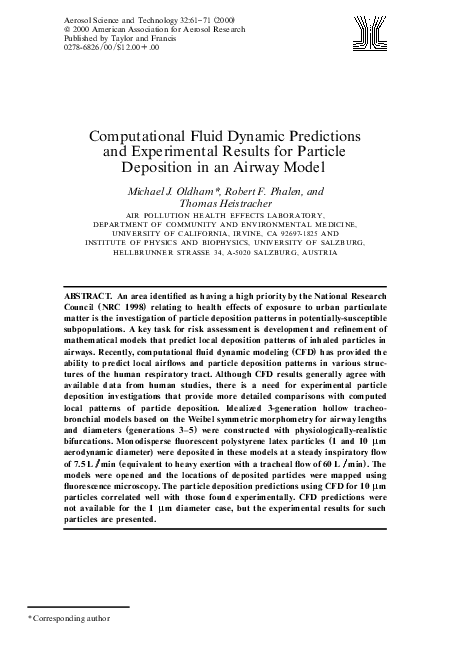 Pdf Computational Fluid Dynamic Predictions And Experimental Results For Particle Deposition
