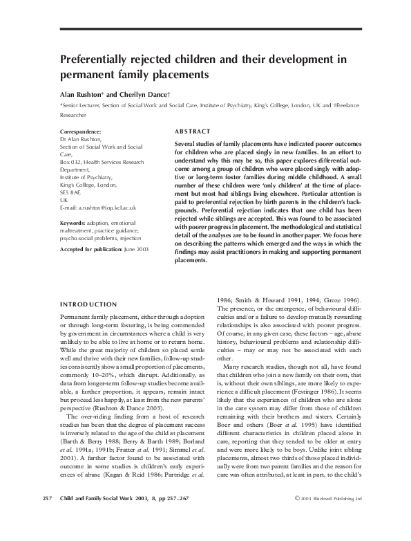 (PDF) Preferentially rejected children and their development in ...