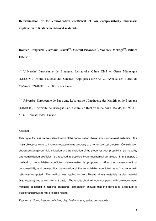 (PDF) Determination of the consolidation coefficient of low ...