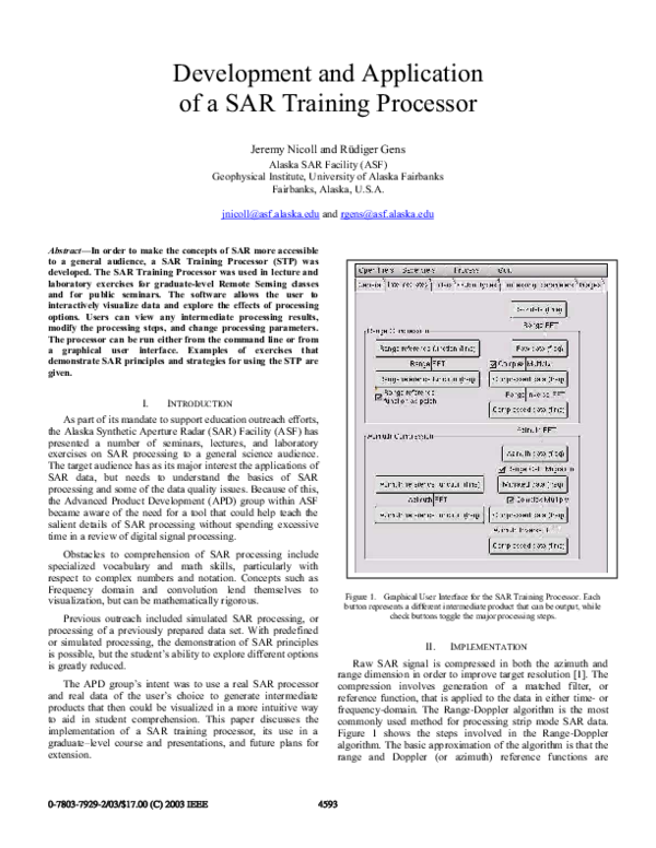 (PDF) Development and application of a SAR training processor