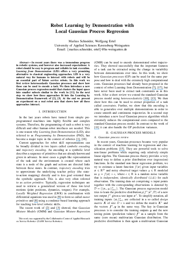 Pdf Robot Learning By Demonstration With Local Gaussian Process