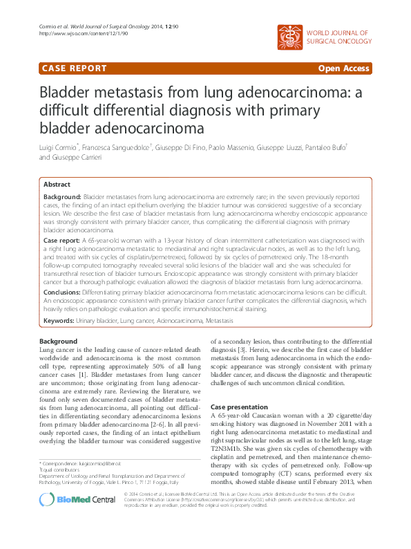 (PDF) Bladder metastasis from lung adenocarcinoma: a difficult ...