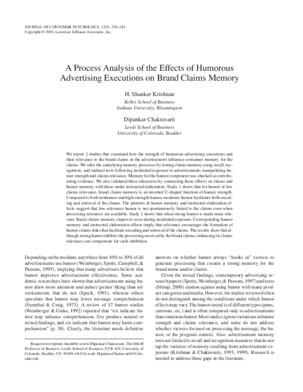 (PDF) A Process Analysis of the Effects of Humorous Advertising ...