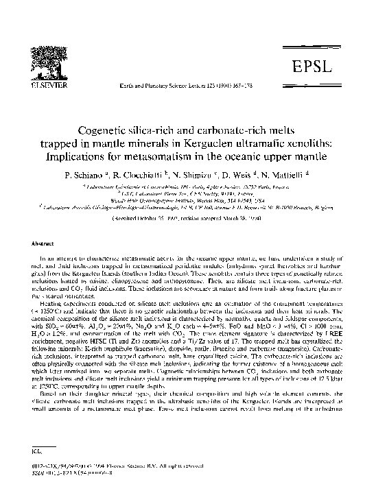 (PDF) Cogenetic silica-rich and carbonate-rich melts trapped in mantle ...
