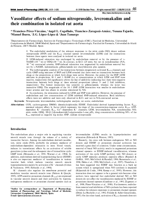 (PDF) Vasodilator effects of sodium nitroprusside, levcromakalim and ...