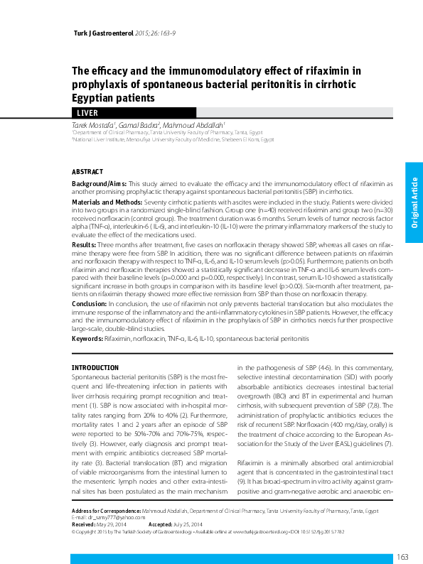 (PDF) The efficacy and the immunomodulatory effect of rifaximin in ...