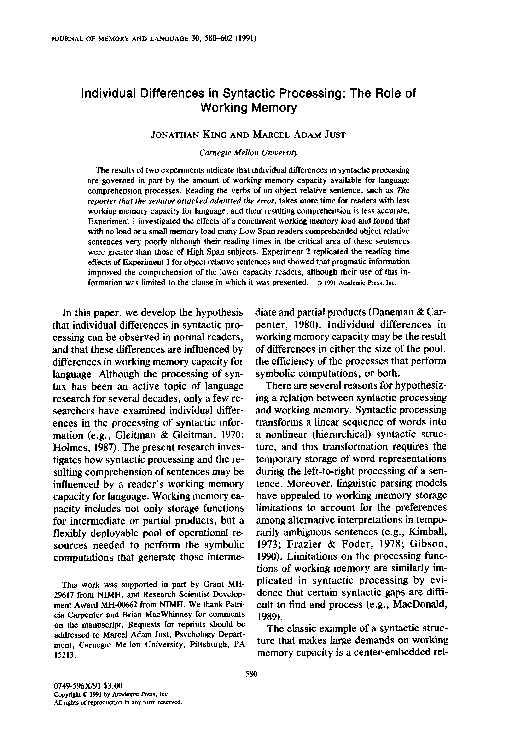 Pdf Individual Differences In Syntactic Processing The Role Of