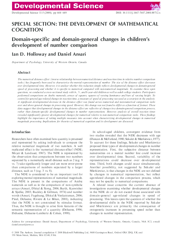 (PDF) SPECIAL SECTION: THE DEVELOPMENT OF MATHEMATICAL COGNITION Domain ...