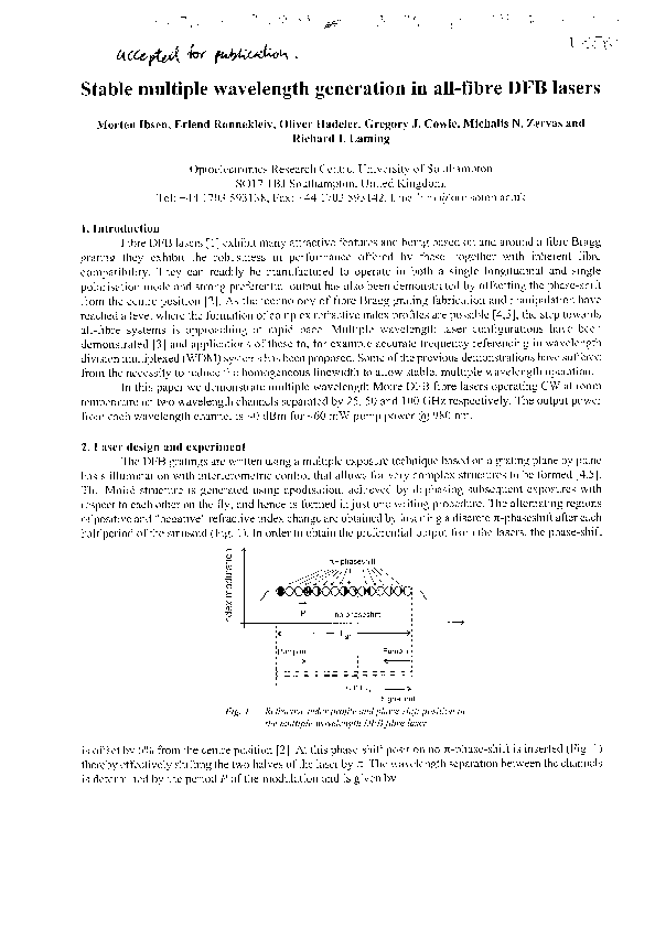 (PDF) Stable multiple wavelength generation in all-fibre DFB lasers
