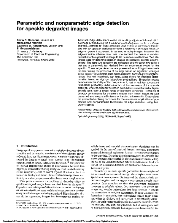 Pdf Parametric And Nonparametric Edge Detection For Speckle Degraded