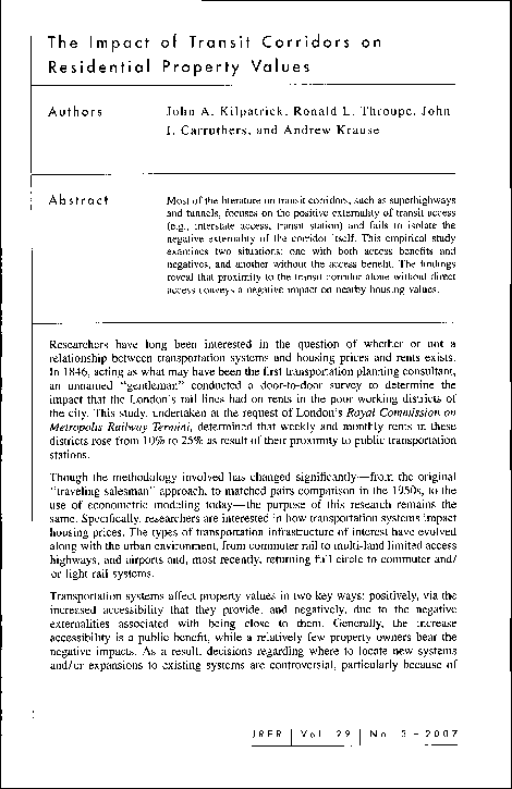 (PDF) The Impact of Transit Corridors on Residential Property Values