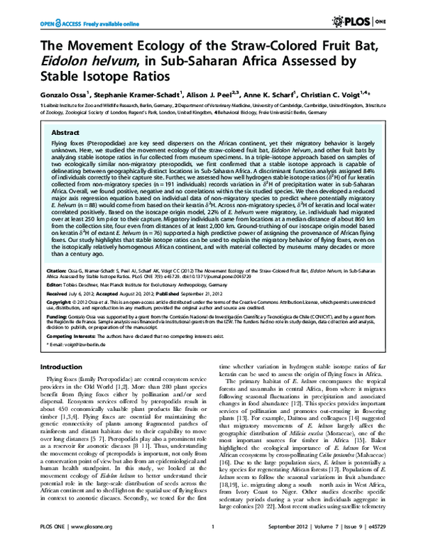 (PDF) The Movement Ecology of the Straw-Colored Fruit Bat, Eidolon ...