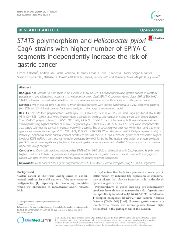 (PDF) STAT3 polymorphism and Helicobacter pylori CagA strains with higher number of EPIYA-C ...