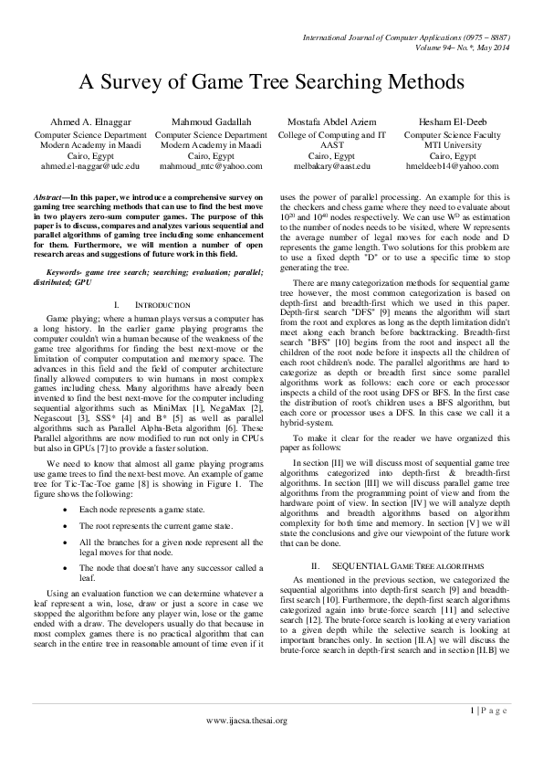 (PDF) Analysis of Game Tree Searching Methods