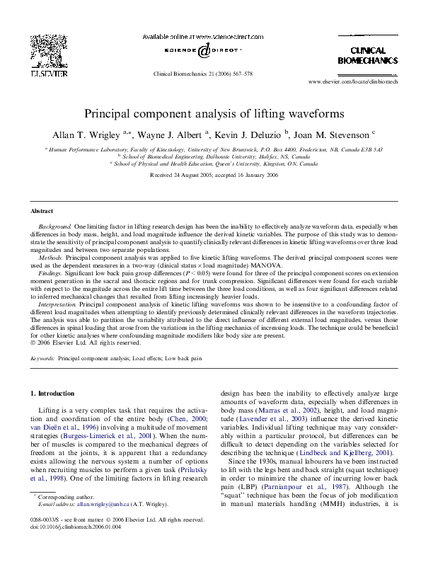 (PDF) Principal component analysis of lifting waveforms
