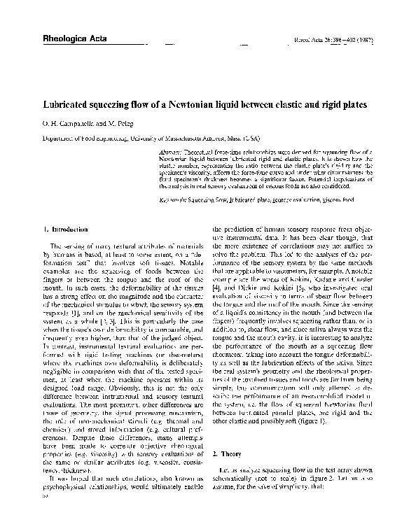 Pdf Lubricated Squeezing Flow Of A Newtonian Liquid Between Elastic And Rigid Plates
