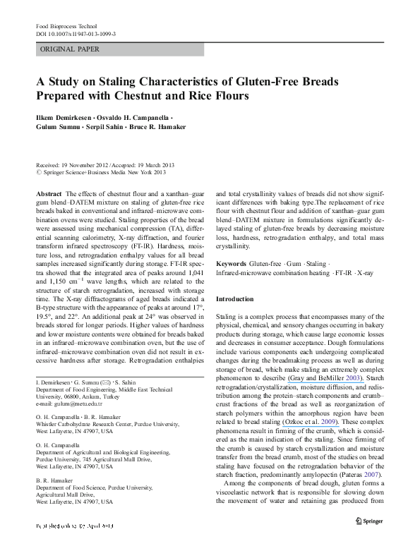 (PDF) A Study on Staling Characteristics of Gluten-Free Breads Prepared with Chestnut and Rice ...