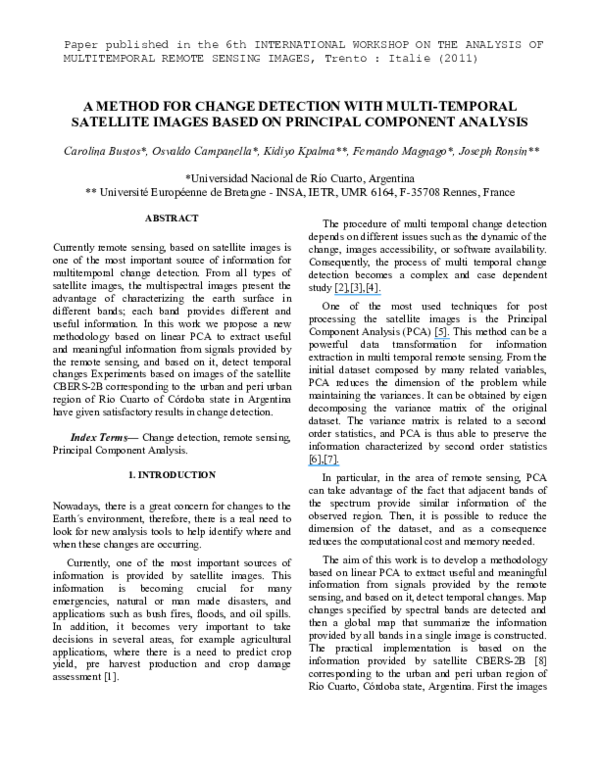 (PDF) A method for change detection with multi-temporal satellite images based on Principal ...