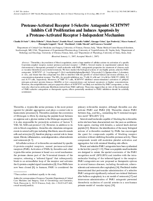 (PDF) Protease-Activated Receptor 1-Selective Antagonist SCH79797 ... (PDF) Protease-Activated Receptor 1-Selective Antagonist SCH79797 ...