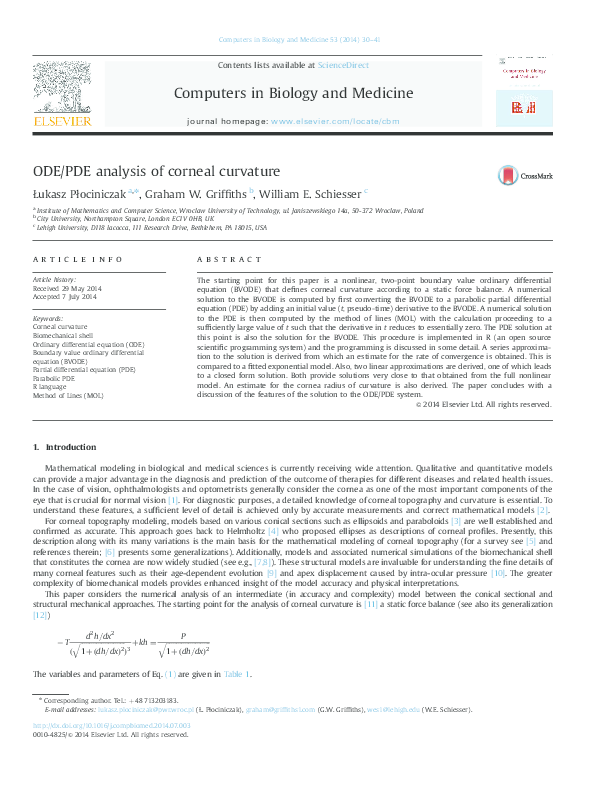 (PDF) ODE/PDE analysis of corneal curvature