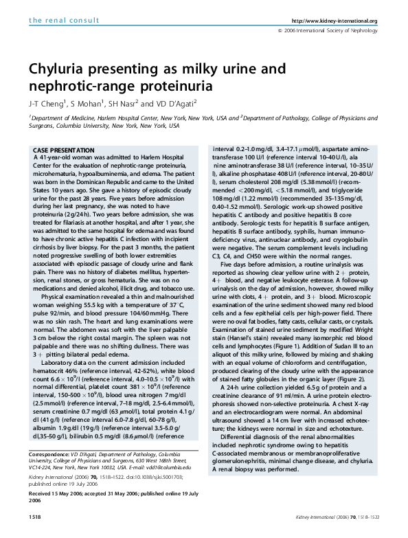 (PDF) Chyluria presenting as milky urine and nephrotic-range proteinuria