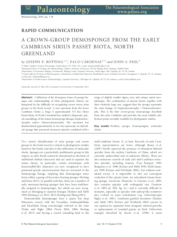 (PDF) A crown-group demosponge from the early Cambrian Sirius Passet ...
