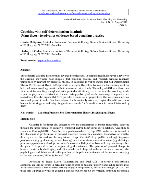 (PDF) Coaching with self-determination in mind: Using theory to advance ...