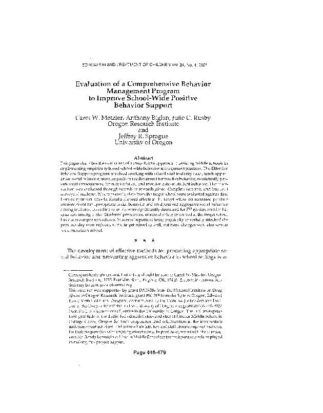 (PDF) Evaluation of a comprehensive behavior management program to ...