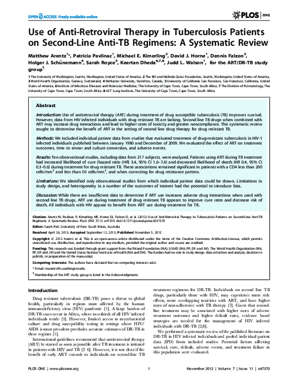 (PDF) Use of Anti-Retroviral Therapy in Tuberculosis Patients on Second ...
