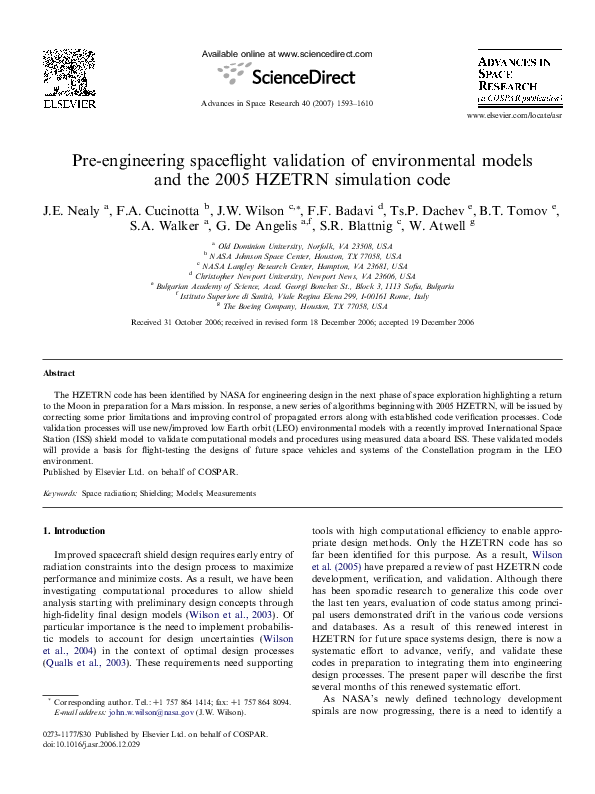 (PDF) Pre-engineering spaceflight validation of environmental models ...