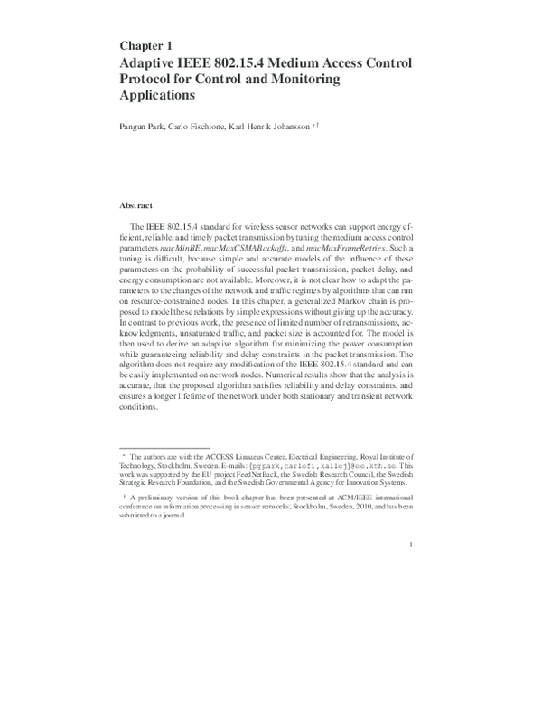 Pdf Adaptive Ieee 802154 Medium Access Control Protocol For Control And Monitoring Applications