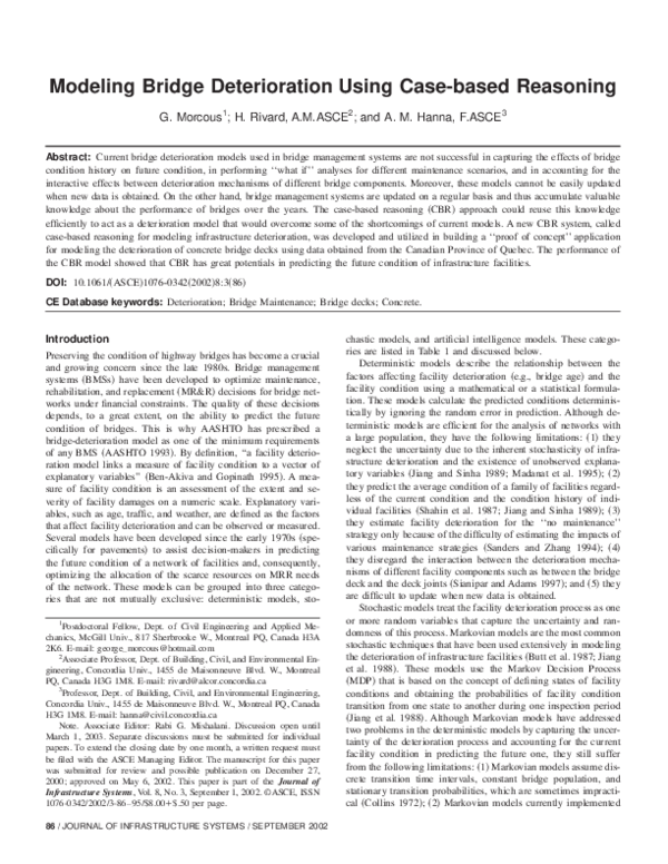 Pdf Modeling Bridge Deterioration Using Case Based Reasoning