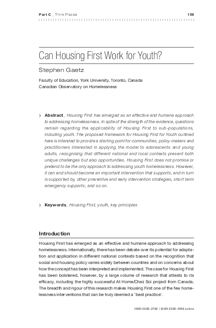 (PDF) Can Housing First work for youth?