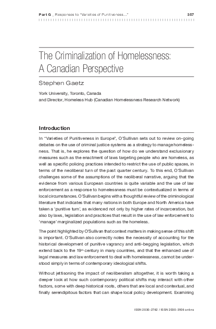 (PDF) The Criminalization of Homelessness: A Canadian perspective