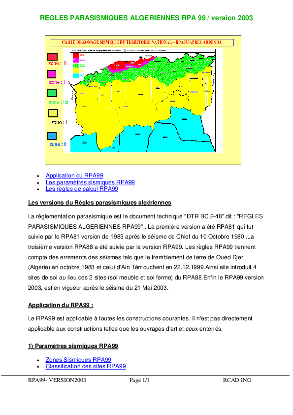 (PDF) REGLES PARASISMIQUES ALGERIENNES RPA 99 / version 2003