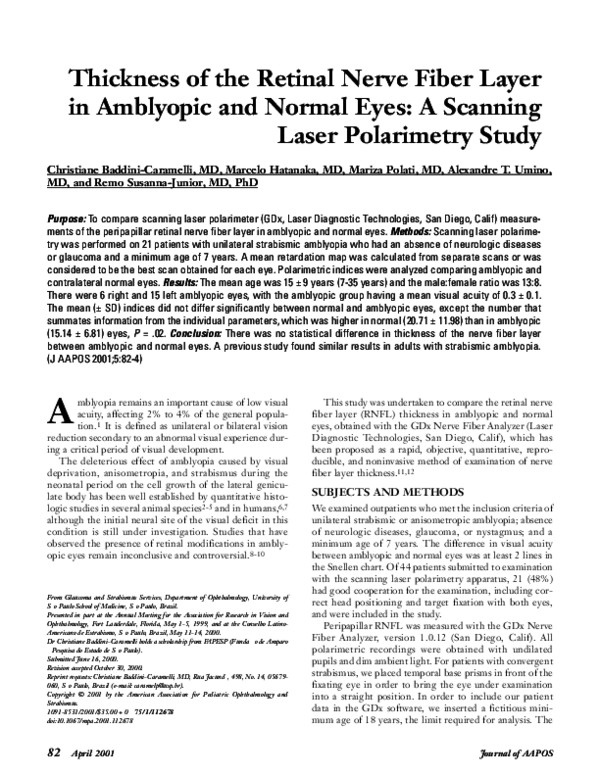 (PDF) Thickness of the retinal nerve fiber layer in amblyopic and ...