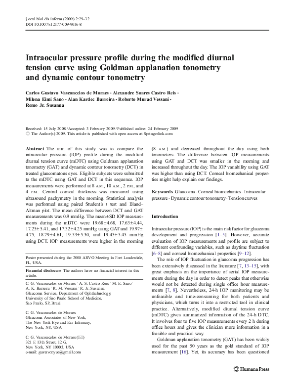 (PDF) Intraocular pressure profile during the modified diurnal tension ...