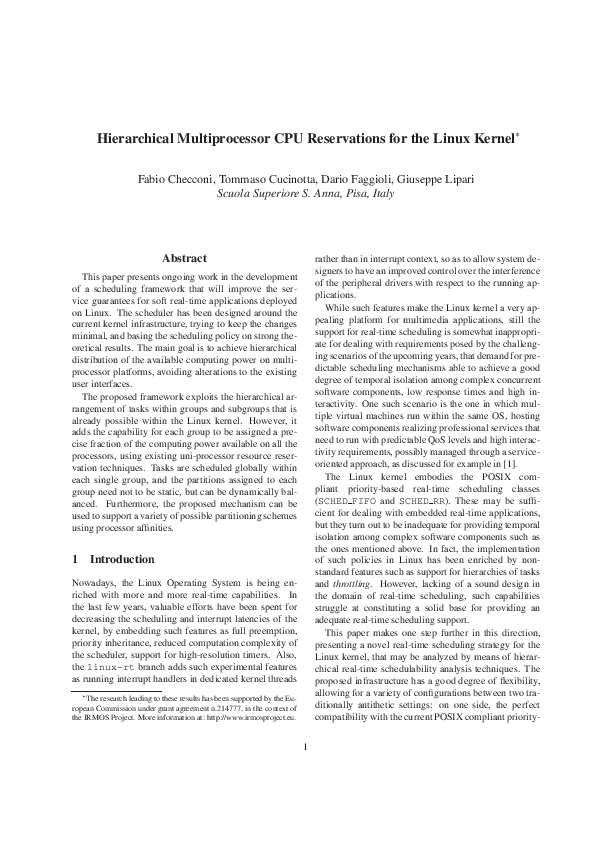 (PDF) Hierarchical multiprocessor cpu reservations for the linux kernel