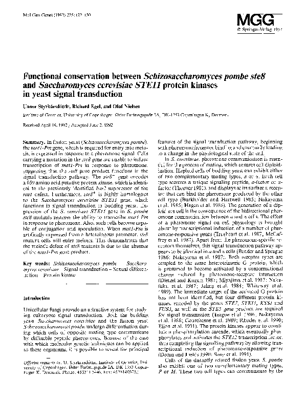 (PDF) Role of STE Genes in the Mating Factor Signaling Pathway Mediated by GPA1 in Saccharomyces ...
