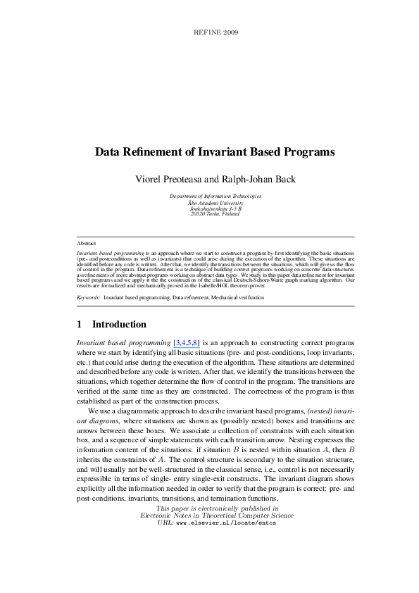 (PDF) Data Refinement of Invariant Based Programs