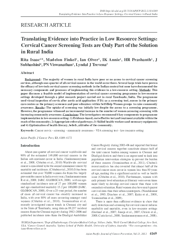 (PDF) Translating evidence into practice in low resource settings ...