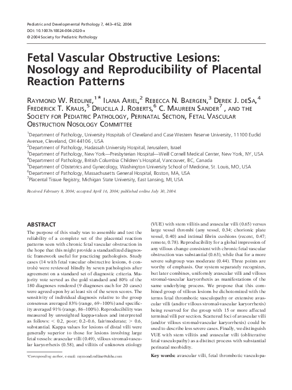(PDF) Fetal Vascular Obstructive Lesions: Nosology and Reproducibility ...
