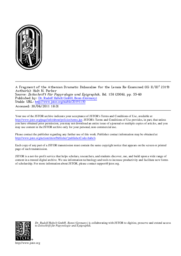 (PDF) A Fragment of the Athenian Dramatic Didascaliae for the Lenaia Re ...