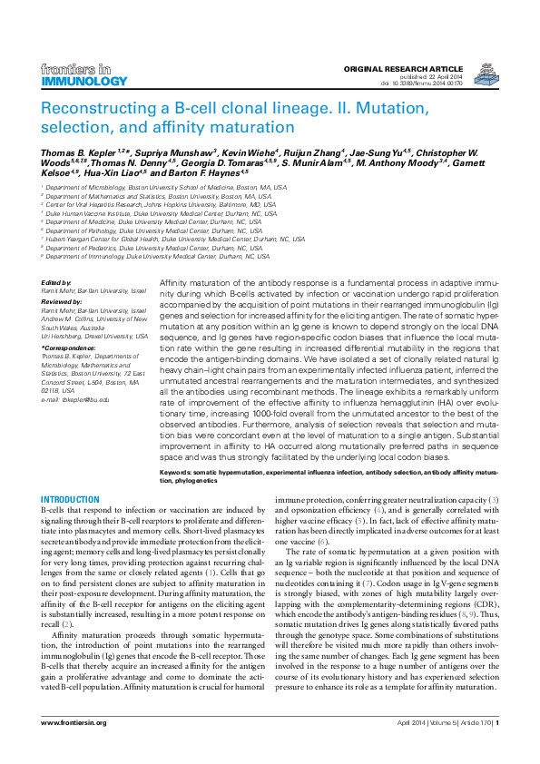 Pdf Reconstructing A B Cell Clonal Lineage Ii Mutation Selection