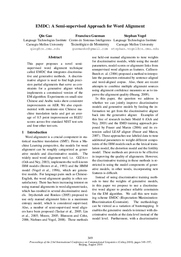 (PDF) EMDC: a semi-supervised approach for word alignment