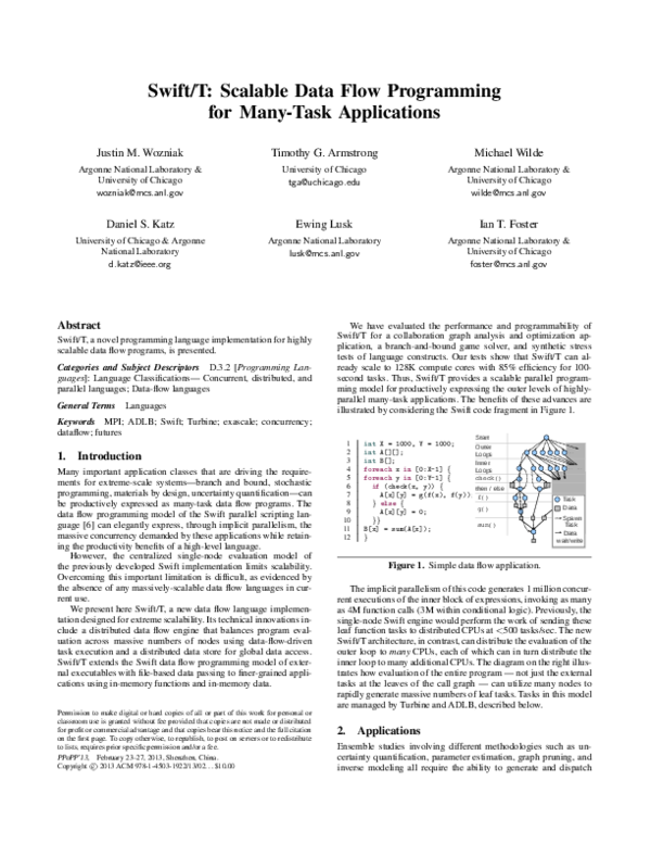 (PDF) Swift/T: Scalable Data Flow Programming for Many-Task Applications | Justin Wozniak ...