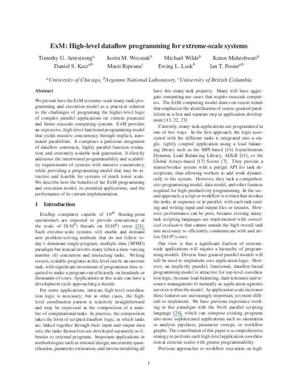 (PDF) ExM: High level dataflow programming for extreme-scale systems