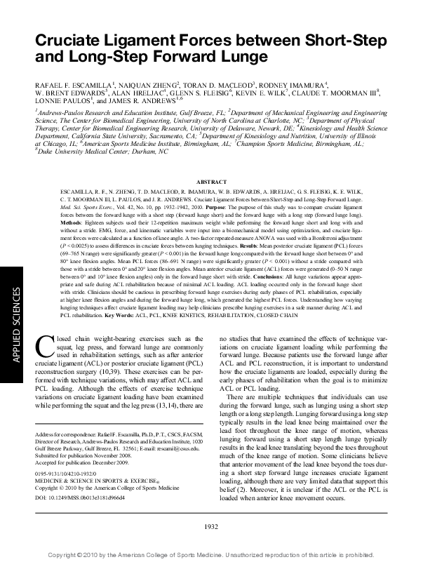 (PDF) Cruciate ligament forces between short-step and long-step forward ...