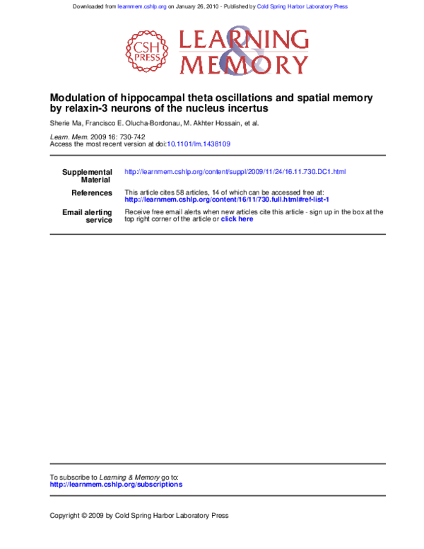 (PDF) Modulation of hippocampal theta oscillations and spatial memory by relaxin-3 neurons of ...