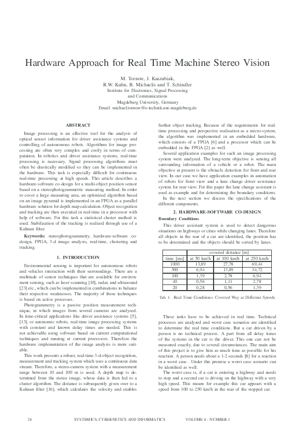 (PDF) Hardware Approach for Real Time Machine Stereo Vision